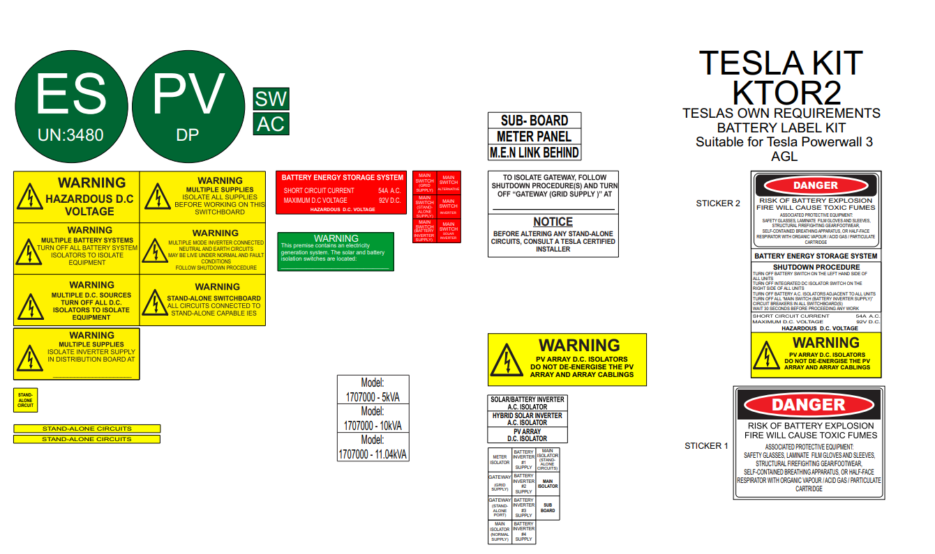 Tesla Powerwall 3 Label Kit - 2024 - Sol Distribution